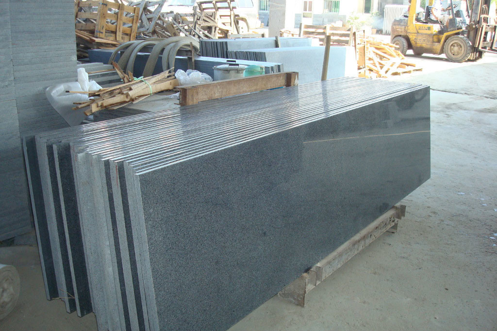 Natural Granite Stair Treads And Risers , Black Gray Granite Slabs For ...