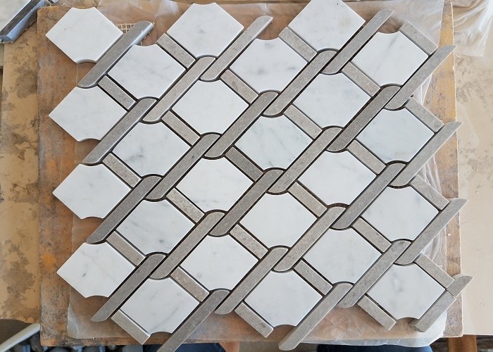 White marble hexagon mosic tile 10mm Thickness For Bathroom / Kitchen